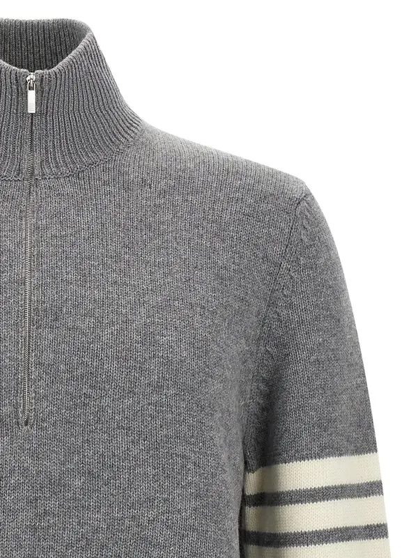 Thom Browne Striped Funnel Neck Half-zip Sweater