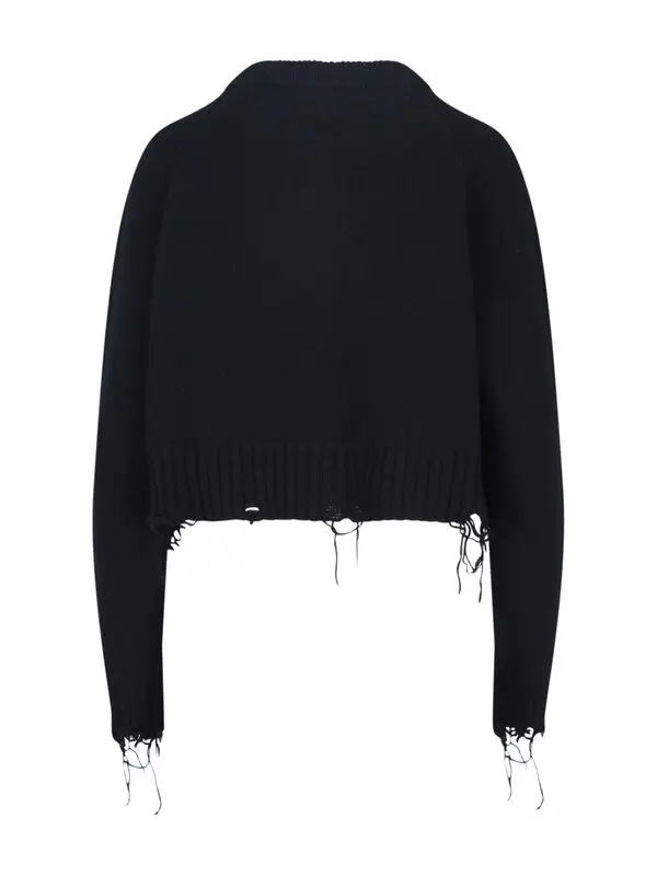 LOW CLASSIC Distressed Crop Sweater With Fringe Detail - Black