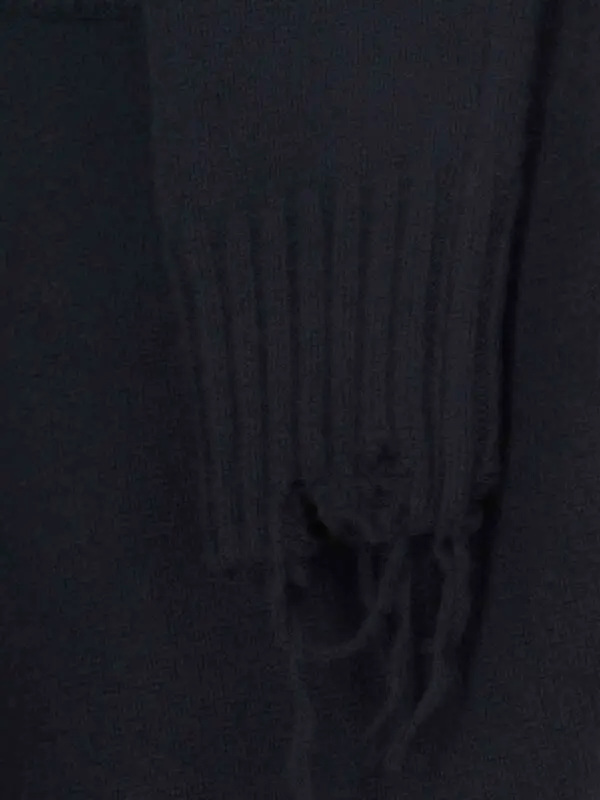 LOW CLASSIC Distressed Crop Sweater With Fringe Detail - Black