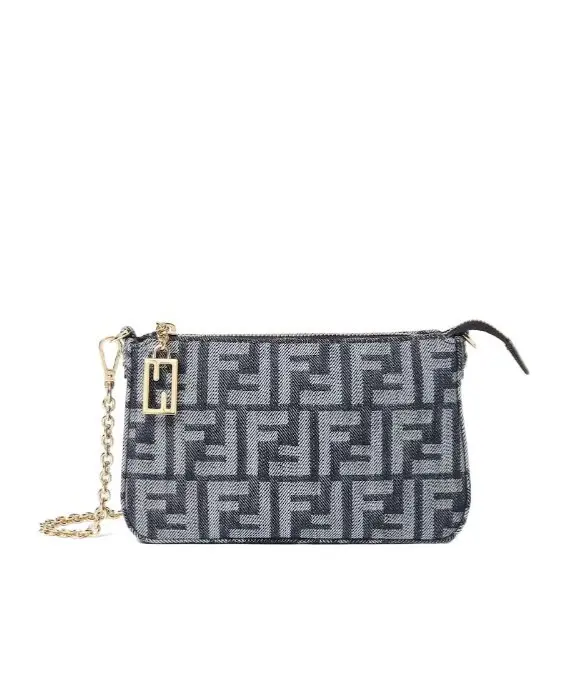 Fendi Baguette Ff Jacquard Pouch With Chain Strap - Blue
