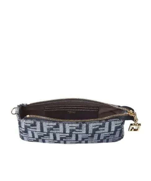 Fendi Baguette Ff Jacquard Pouch With Chain Strap - Blue