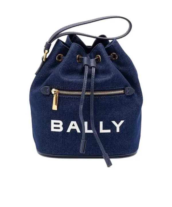 Bally Logo Printed Bar Mini Bucket Bag - Blue