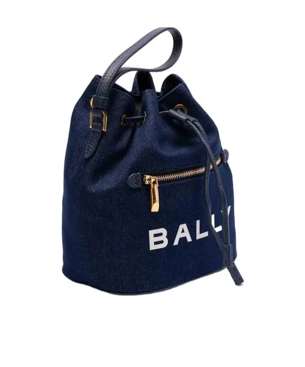 Bally Logo Printed Bar Mini Bucket Bag - Blue