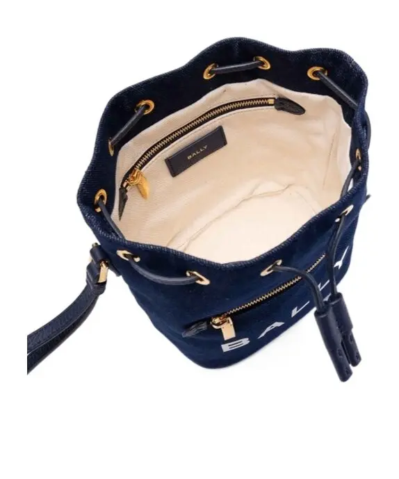 Bally Logo Printed Bar Mini Bucket Bag - Blue