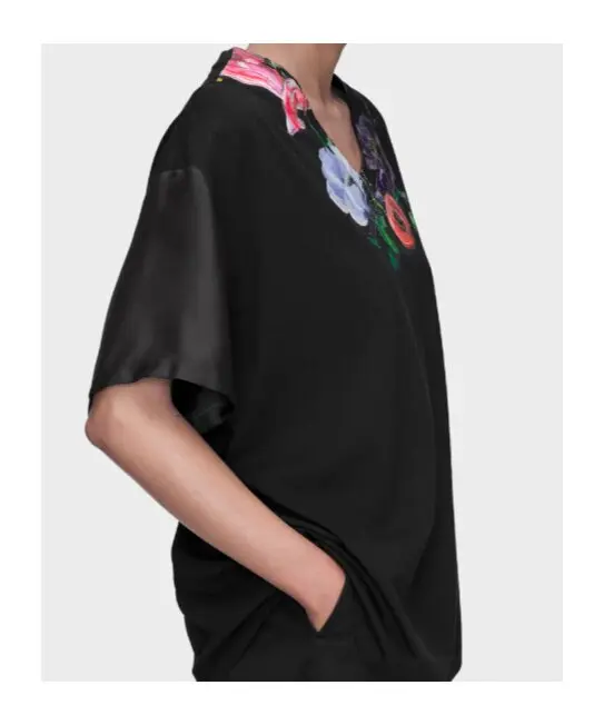 MAISON MARGIELA Floral Printed V-neck T-shirt - Black