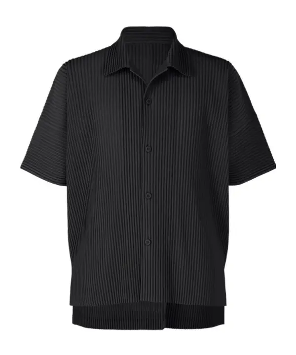 Issey Miyake Homme Plissé Short Sleeved Pleated Buttoned Shirt - Black