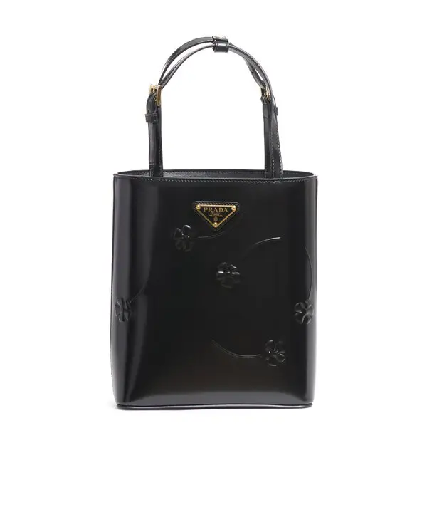 Prada Logo-triangle Floral-embossed Tote Bag