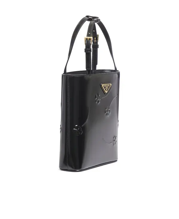 Prada Logo-triangle Floral-embossed Tote Bag
