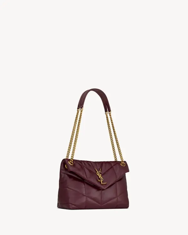 Saint Laurent Puffer Logo Plaque Small Shoulder Bag - Deep Ruby Red