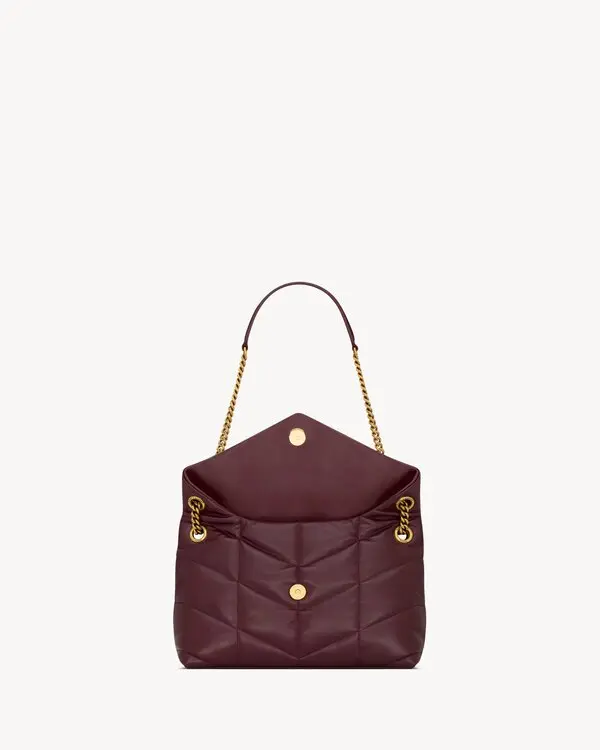 Saint Laurent Puffer Logo Plaque Small Shoulder Bag - Deep Ruby Red