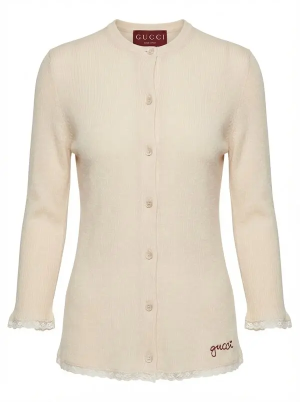 Gucci Embroidered Rib Cardigan - Nude