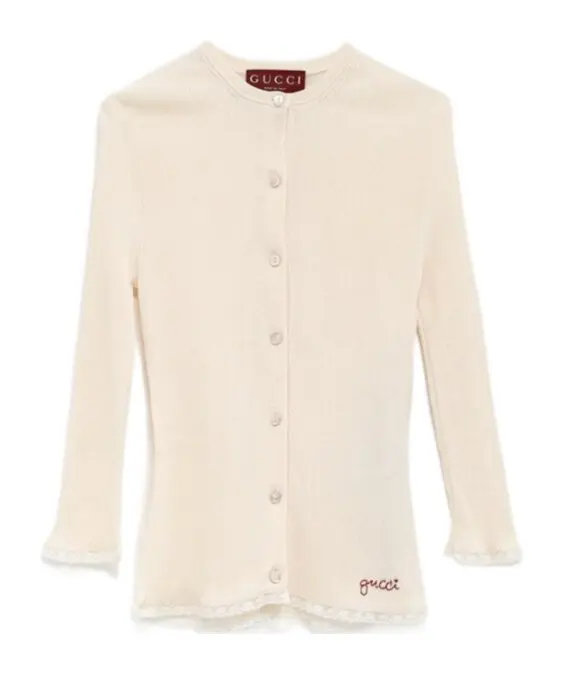 Gucci Embroidered Rib Cardigan - Nude
