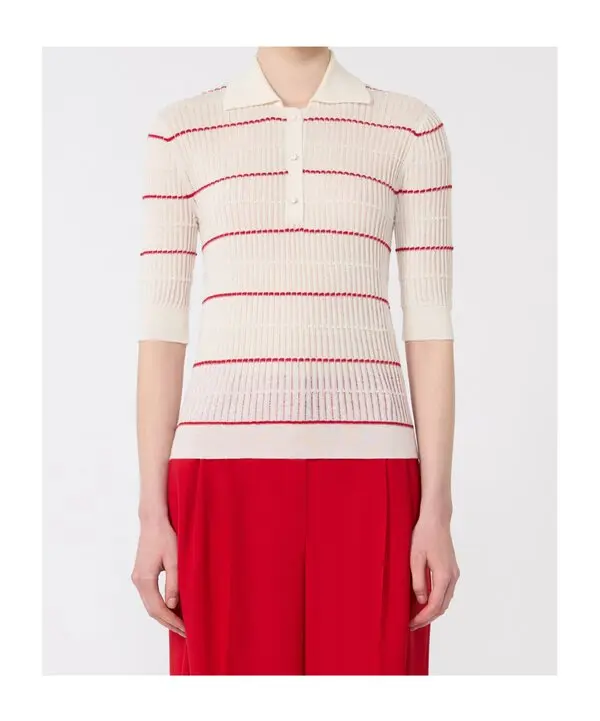 Max Mara Ribbed Knit Polo Shirt - White