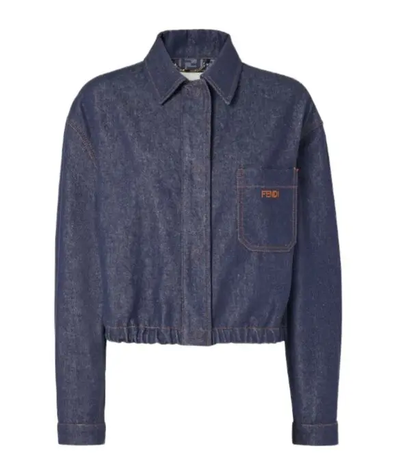 Fendi Ff Reverse Cropped Denim Jacket - Navy Blue
