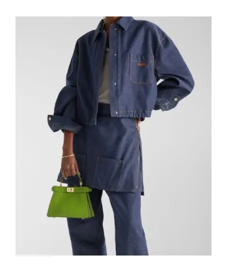 Fendi Ff Reverse Cropped Denim Jacket - Navy Blue