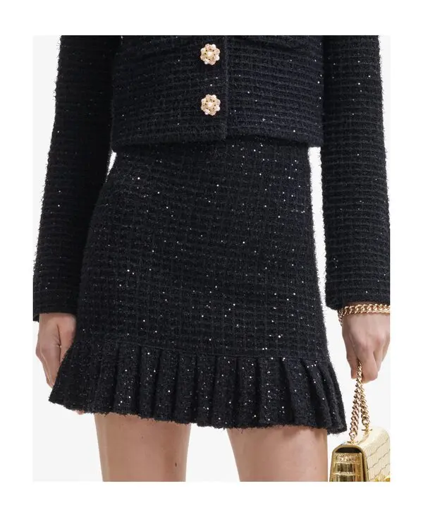 SELF-PORTRAIT Embellished Pleated Knit Mini Skirt