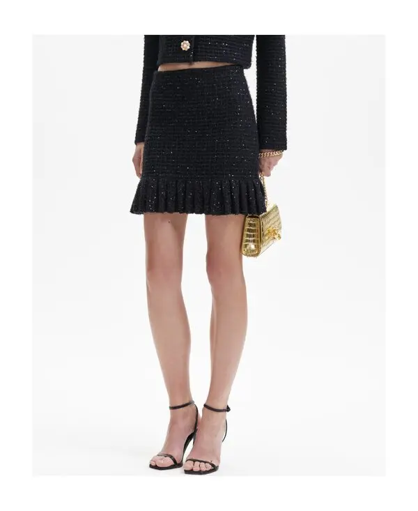 SELF-PORTRAIT Embellished Pleated Knit Mini Skirt