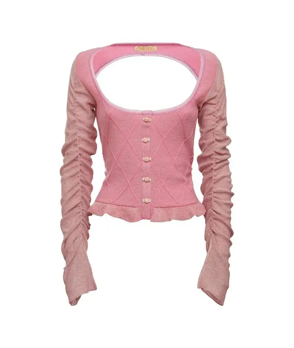 CORMIO Backless Knit Sweater With Floral Buttons