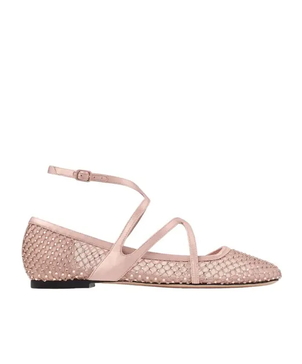 JIMMY CHOO Astoria Flat Ballet Ballerinas With Adjustable Buckles - Macaron/crystal