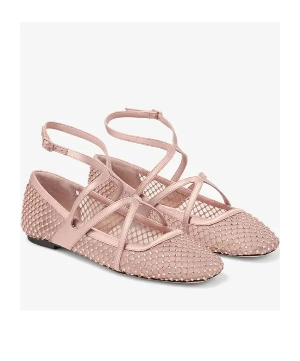 JIMMY CHOO Astoria Flat Ballet Ballerinas With Adjustable Buckles - Macaron/crystal