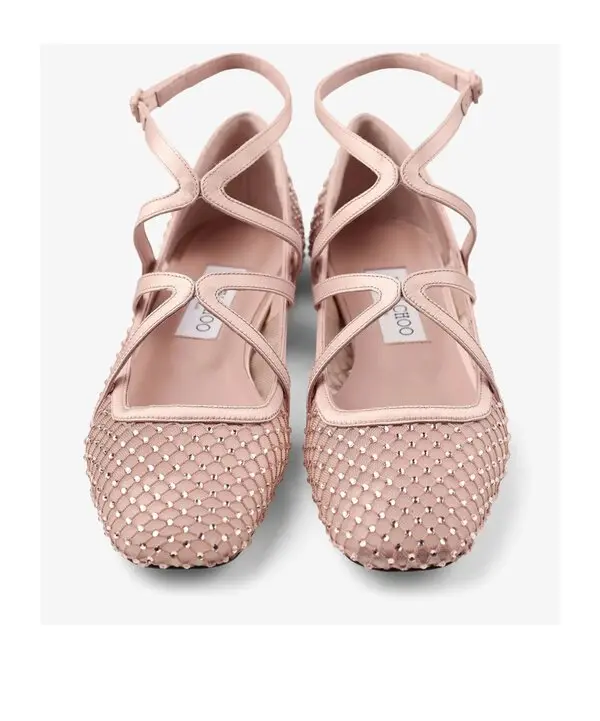 JIMMY CHOO Astoria Flat Ballet Ballerinas With Adjustable Buckles - Macaron/crystal