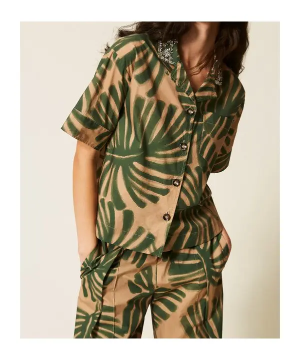 TWINSET Tropical Print Embellished Shirt - Green