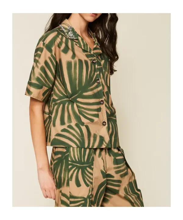 TWINSET Tropical Print Embellished Shirt - Green