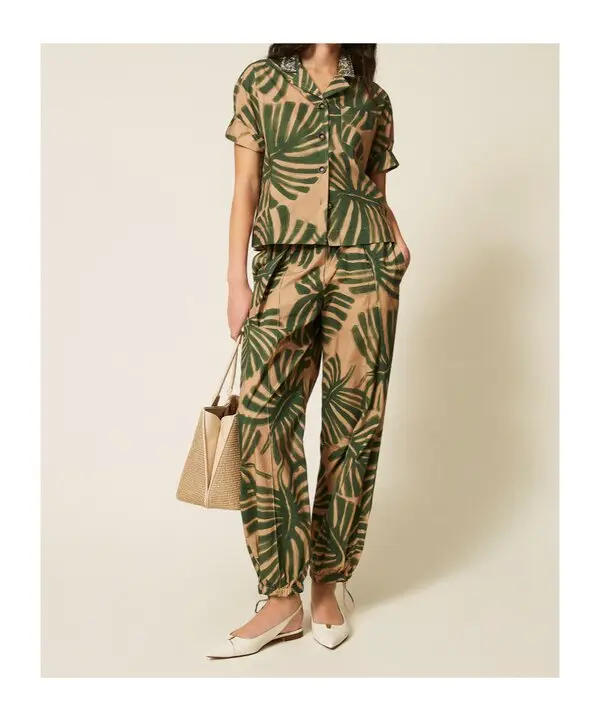 TWINSET Tropical Print Embellished Shirt - Green