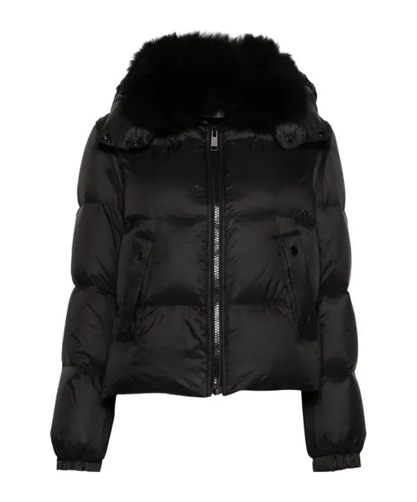 LISKA Quilted Down Jacket With Removable Hood And Fur Trim - Black