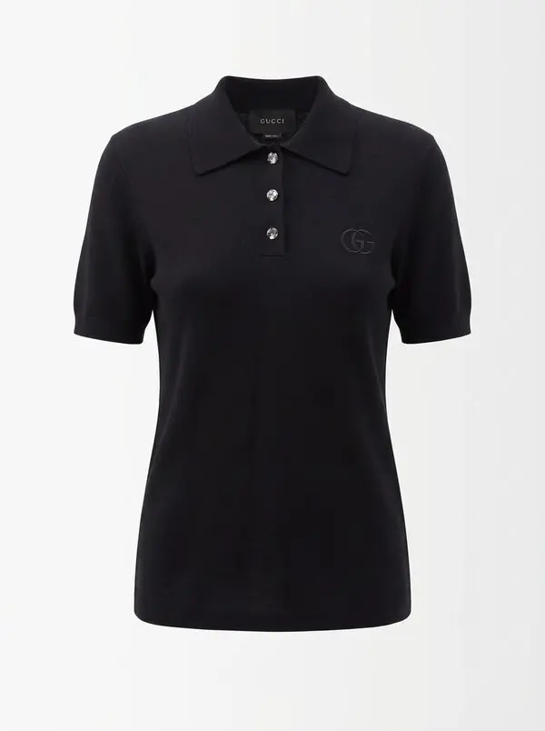 Gucci Embroidered Cashmere Silk Polo Shirt