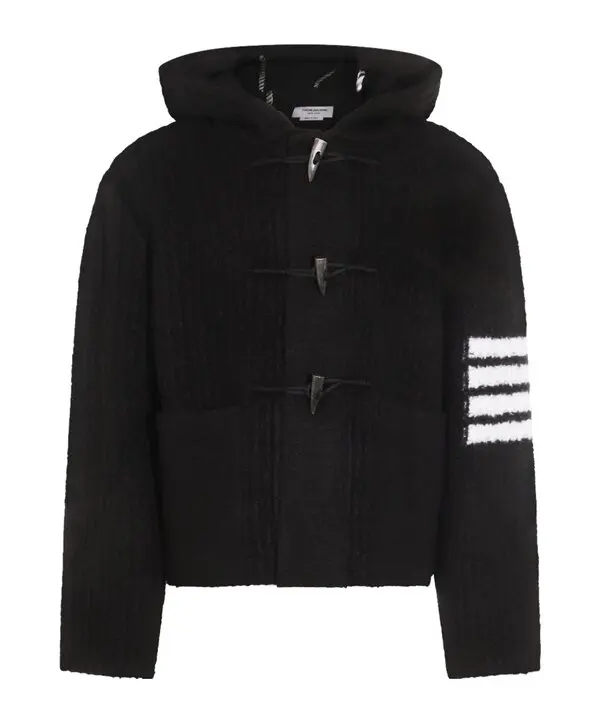 Thom Browne Logo Detailed Hooded Jacket - Black