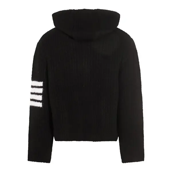 Thom Browne Logo Detailed Hooded Jacket - Black