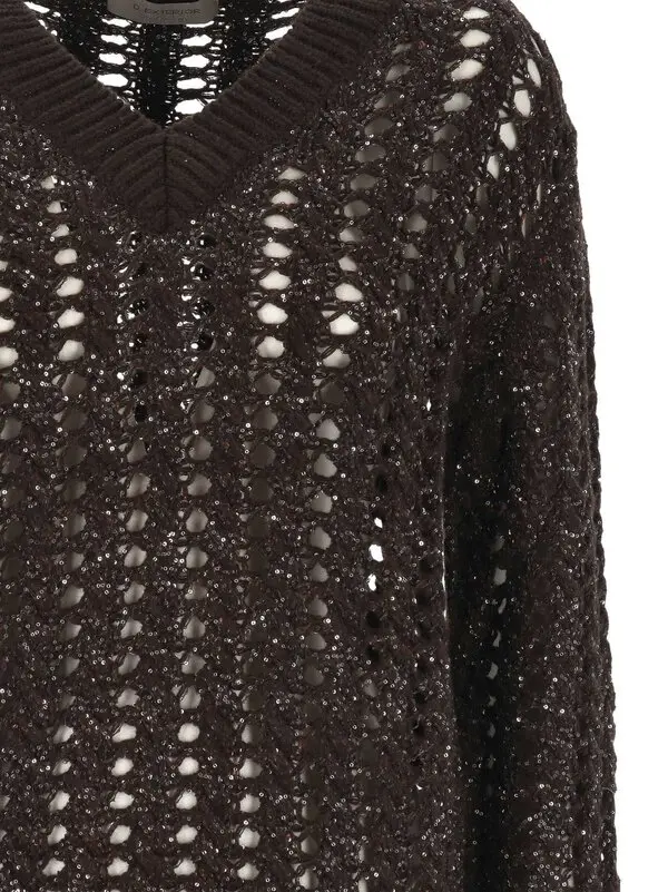 D.exterior Open Knit V-neck Sweater
