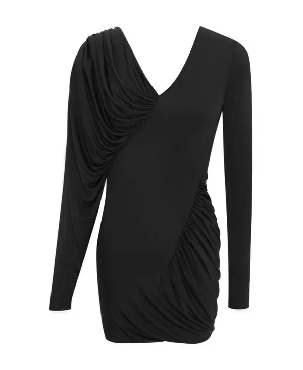 Saint Laurent Draped Long-sleeved Dress - Black