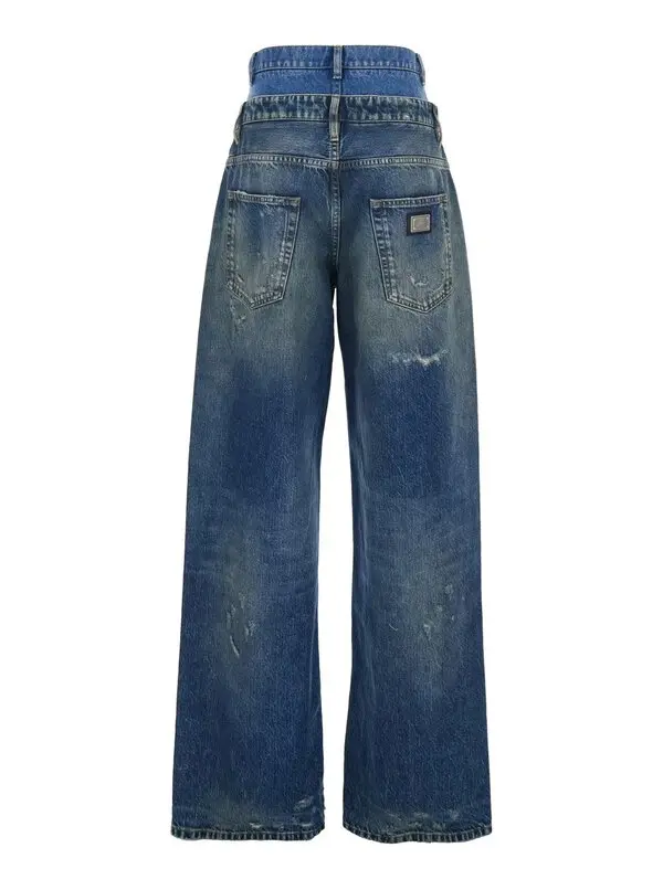 Dolce & Gabbana Double-waisted Wide-leg Jeans - Blue