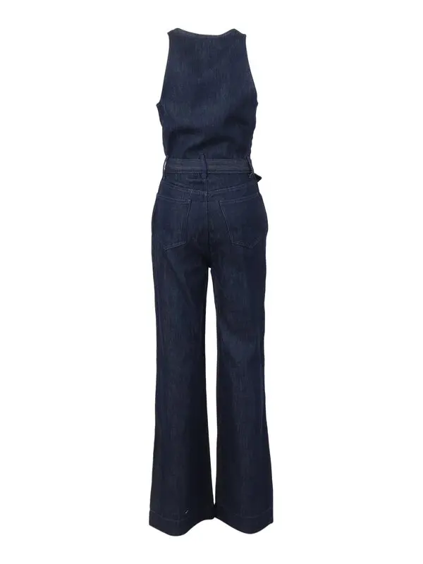 7 For All Mankind Sleeveless V-neck Belted Wide-leg Jumpsuit