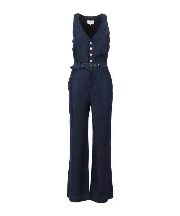 7 For All Mankind Sleeveless V-neck Belted Wide-leg Jumpsuit - Black