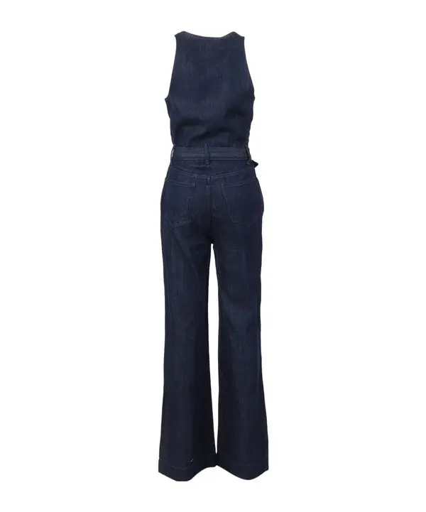 7 For All Mankind Sleeveless V-neck Belted Wide-leg Jumpsuit - No