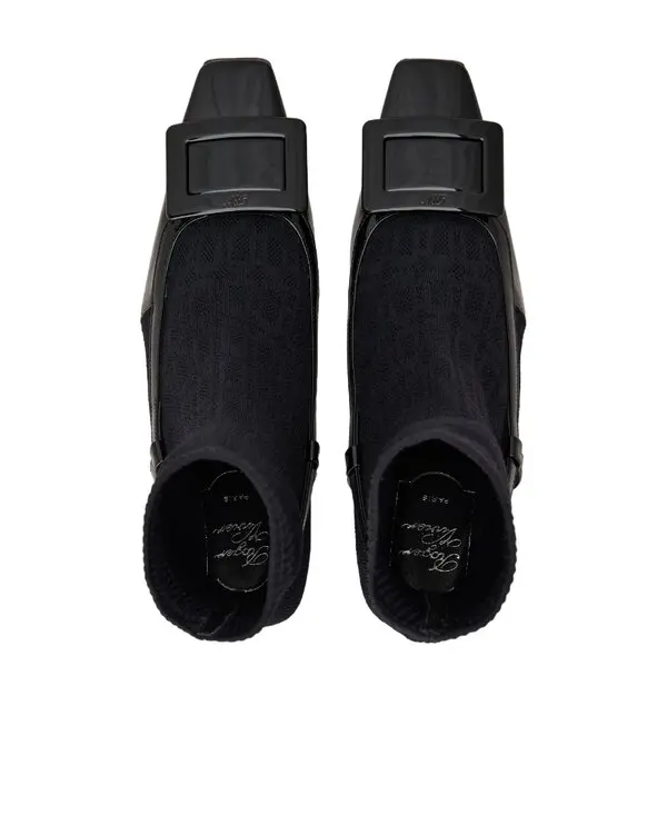 ROGER VIVIER Belle Vivier Sock Lacquered Buckle Ankle Boots