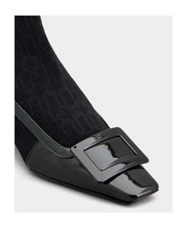 ROGER VIVIER Belle Vivier Sock Lacquered Buckle Ankle Boots
