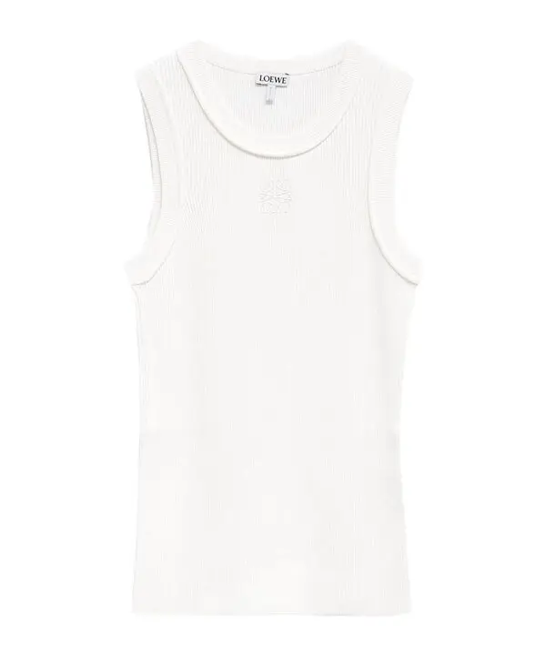 Loewe Anagram Embroidered Ribbed Tank - White