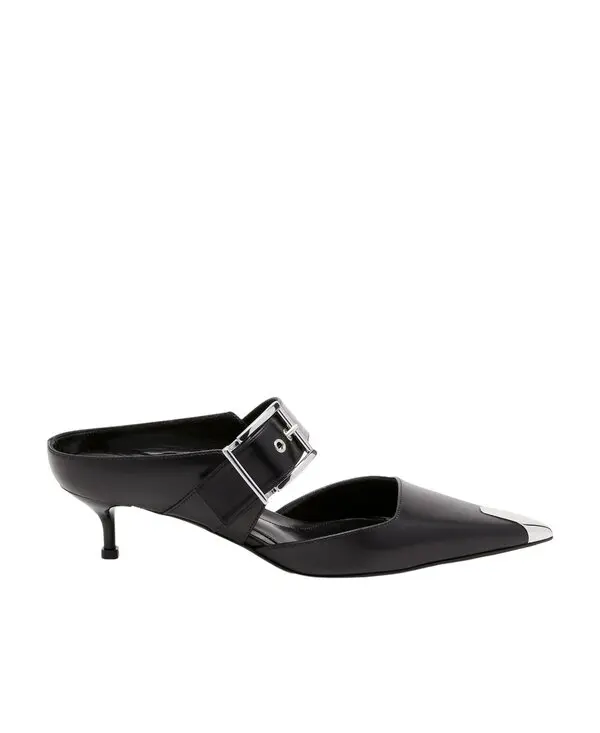 Alexander McQueen Punk Buckle Pointed Toe Mules - Black