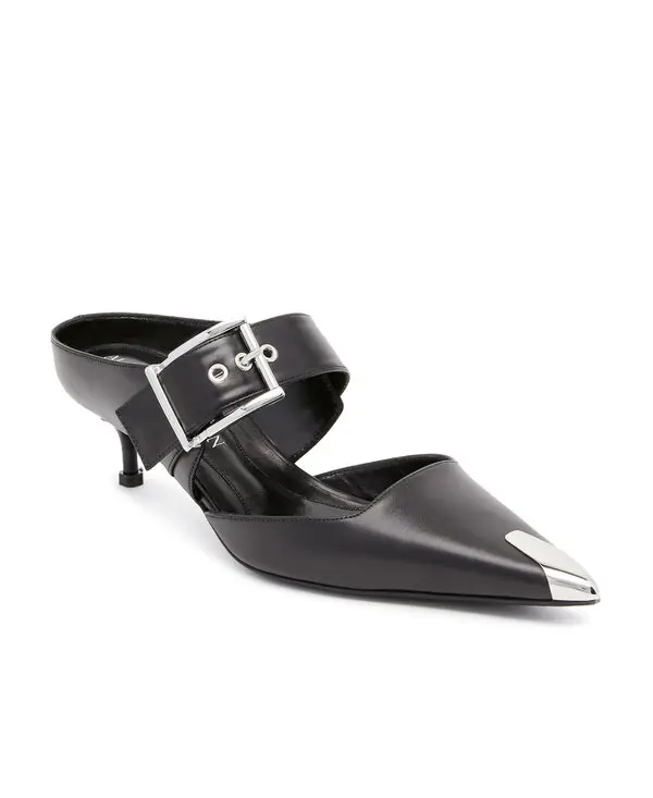 Alexander McQueen Punk Buckle Pointed Toe Mules - Black