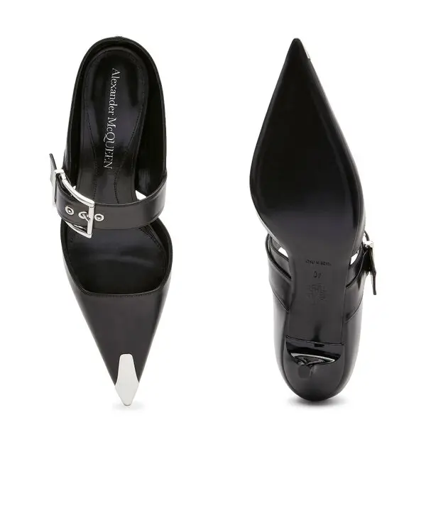Alexander McQueen Punk Buckle Pointed Toe Mules - Black