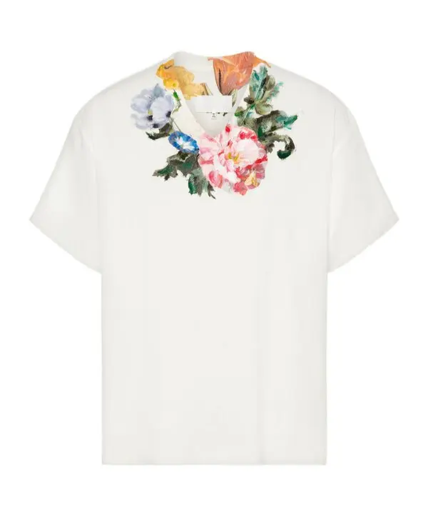 MAISON MARGIELA Floral Printed V-neck T-shirt - White