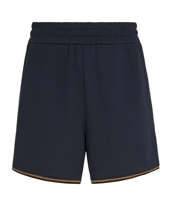 Fendi Elastic Waist Shorts With Pequin Stripe Trim