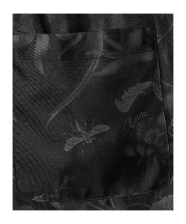 Gucci Allover Flora Print Silk Twill Shorts - Black And Gray