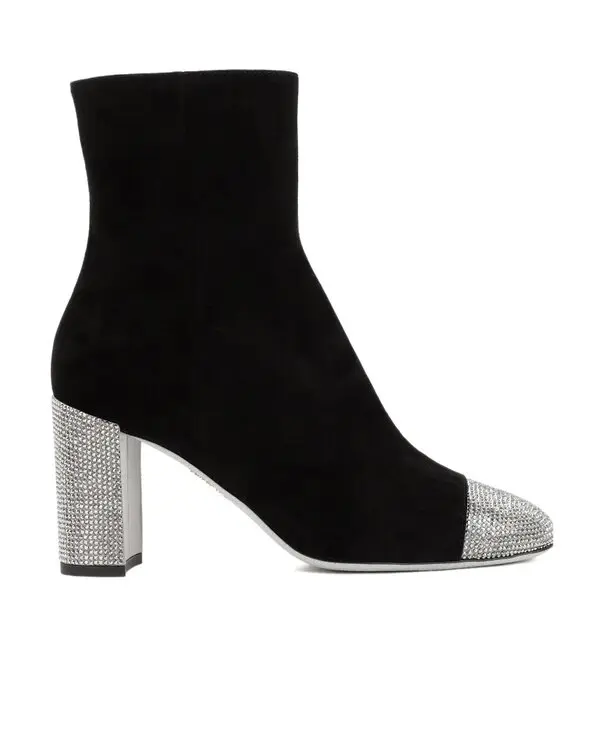 Rene Caovilla Embellished Pointed Toe Ankle Boots - Black
