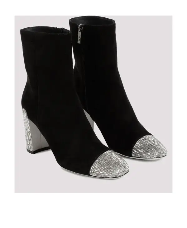Rene Caovilla Embellished Pointed Toe Ankle Boots - Black