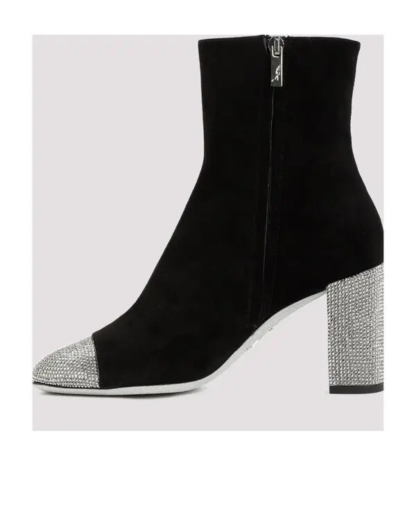 Rene Caovilla Embellished Pointed Toe Ankle Boots - Black